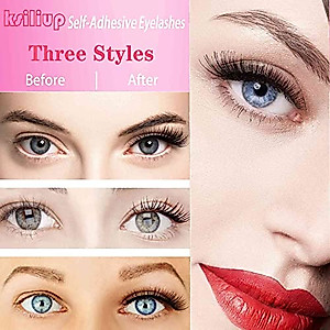 Ksiliup Reusable Self Adhesive Eyelashes 3 Styles False Eyelashes No Eyeliner or Glue Needed Stable False Lashes Natural Look Easy to Put On Waterproof Fake Eyelashes (3 Styles)