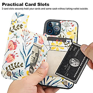 HAOPINSH for iPhone 12/12 Pro Wallet Case with Card Holder, Floral Flower Pattern Back Flip Folio PU Leather Kickstand Card Slots Case for Women Girls, Double Magnetic Clasp Shockproof Cover 6.1"