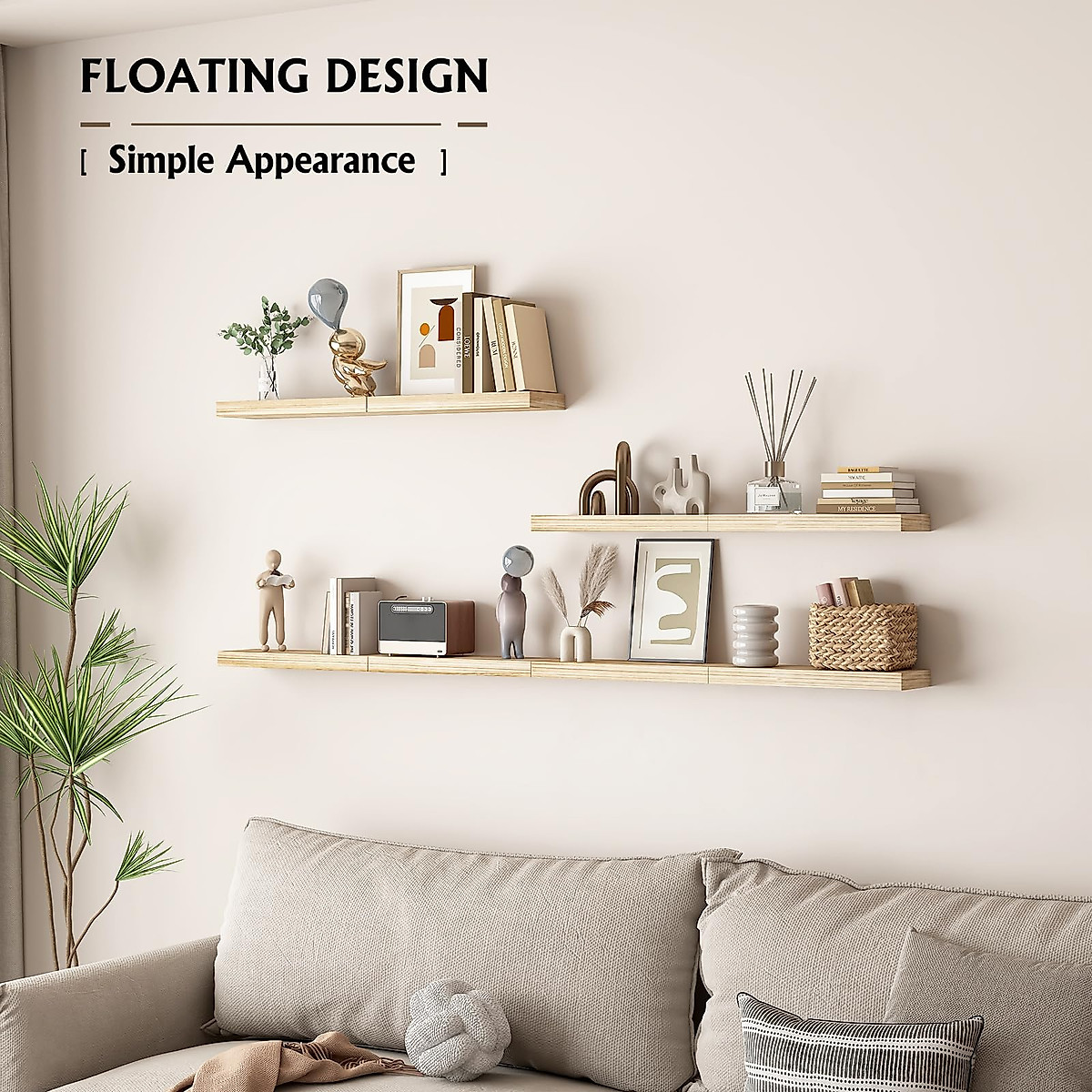 BOFIRE Wall Shelves, Floating Shelves for Wall, Wall Mounted Wood Shelves for Bedroom Laundry Living Room, Solid Wood Display Shelves Decor (Wood, 17 Inches)