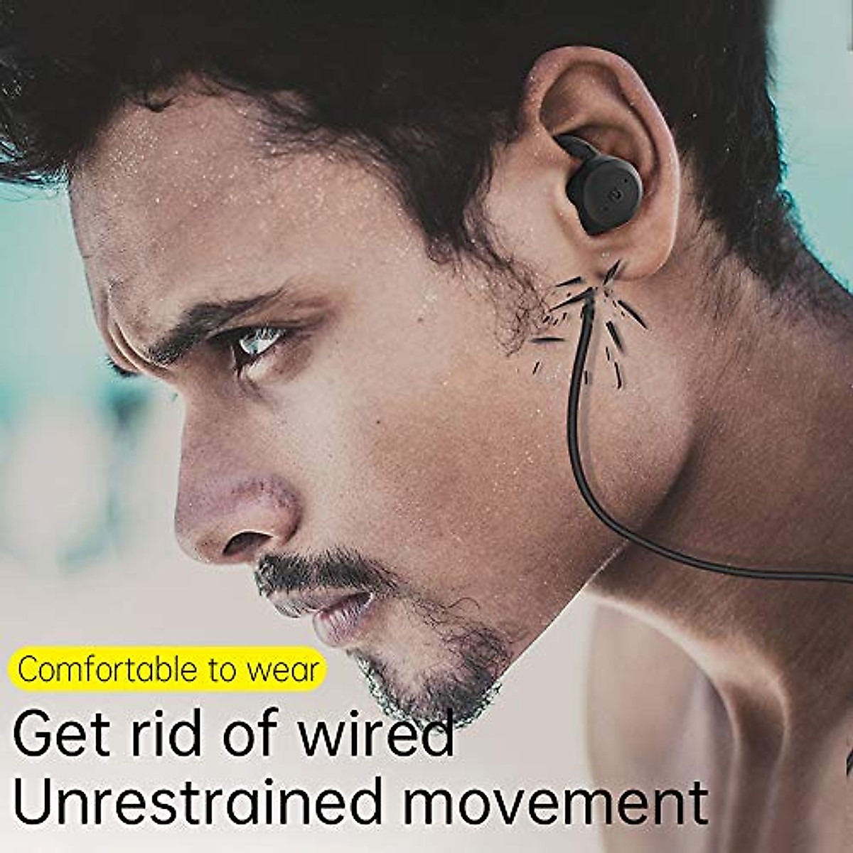 CYBORIS Wireless Bluetooth Earphone, IPX7 Waterproof Sport Headphones Wireless Bluetooth 5.0 Sports Earbuds Noise Canceling HiFi 3D Stereo Sound with Built-in Mic and Charging Box (Black)