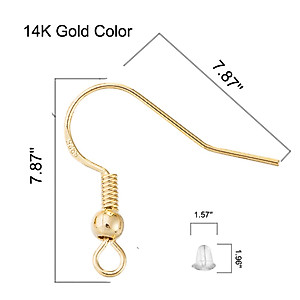 Earring Hooks for Jewelry Making - 120 PCS/60 Pairs Hypoallergenic 14K Gold Ear Wires Fish Hooks for Jewelry Making, Jewelry Findings Parts with 120 PCS Rubber Earring Backs Stopper for DIY Earrings