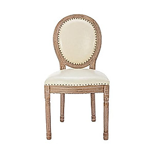 GOOLON Dining Chair PU Leather French Dining Chair Set of 2 Vintage Chair Round Backrest Upholstered Armless Chair with Wood Leg Mid Century Chair for Dining Room Kitchen Beige