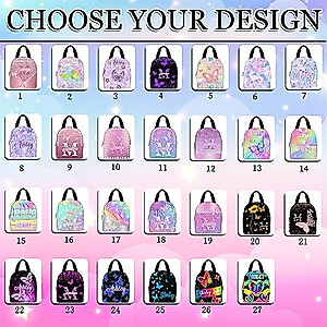 InterestPrint Customized Girls Bookbag with Lunch Bag, Personalized Glitter Butterfly Knapsack Backpack Custom Name Backpack and Lunch Box for Granddaughter Niece