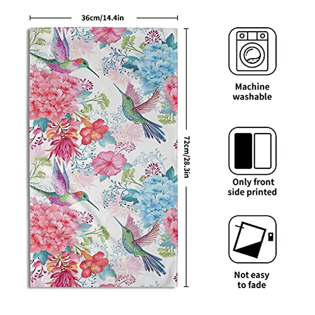 Pink Blue Floral Hand Towels Hummingbird Wild Floral Kitchen Dish Towel Set of 2 Spring Summer Decor Towel Set for Bathroom, Hotel, Gym and Spa