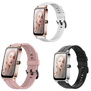 16mm Watchband, Compatible for HENGTO H39 PLUS Band, Lamshaw Silicone Replacement Soft Band Wristbands Straps BOCLOUD Smart Watch 1.45",MorePro HM08 /FITVII HM08 Smart Watch (3 pack-Black+White+Pink)