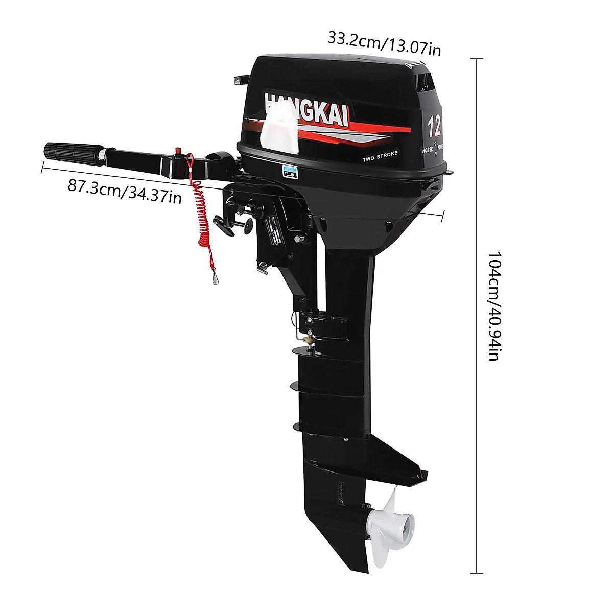 2 Stroke 12HP Outboard Motor, 169CC HANGKAIGas Outboard Boat Motor Water-cooling Long Shaft CDI Heavy Duty Fishing Boats Motor Enginefor Kayaks Canoes Dinghies Inflatable Boats Motors