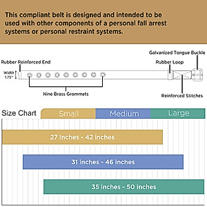 AFP Heavy-Duty Tongue Buckle Body Belt, PPE for Safety Harness, Work Positioning Restraint, Construction, Climbing, Fall-Protection (OSHA/ANSI Compliant), 1.75'' Wide, Black (Medium)