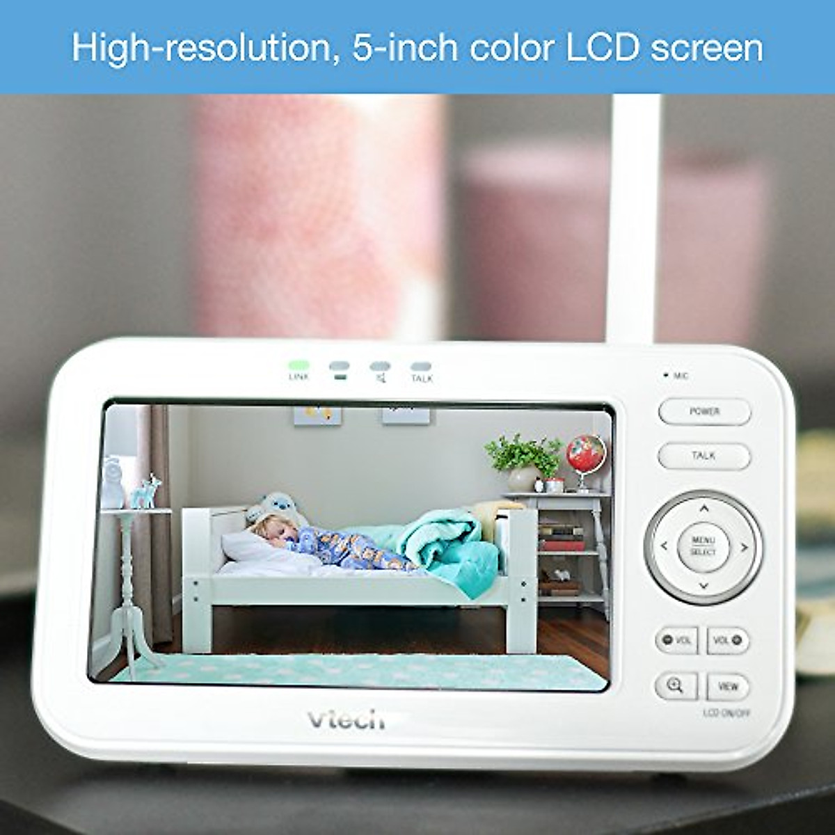 VTech VM352-2 5” Digital Video Baby Monitor with 2 Cameras, Wide-Angle Lens and Standard Lens, Silver and White