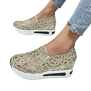 Keyoboy Slip On Sneakers Women Breathe Mesh Walking Shoes Women Fashion Sneakers Comfort Wedge Platform Loafers Running Shoes Lightweight Tennis Shoes Non Slip Gym Workout Shoes