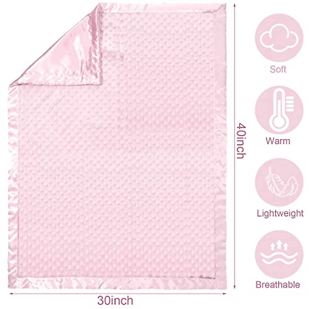 3 Pieces Baby Blankets for Girls and Boys Soft Dot Blankets with Silky Satin Backing, Double Layer Gender Baby Receiving Blanket for Newborn, Toddler, Infant Gifts, 30 x 40 Inch