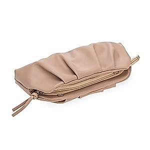 CHARMING TAILOR Chic Soft Vegan Leather Clutch Bag Dressy Pleated PU Evening Purse for Women (Taupe)