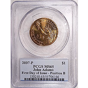 2007 P Pos. B John Adams Presidential Dollar PCGS MS 65 FDI Presidential Label Holder