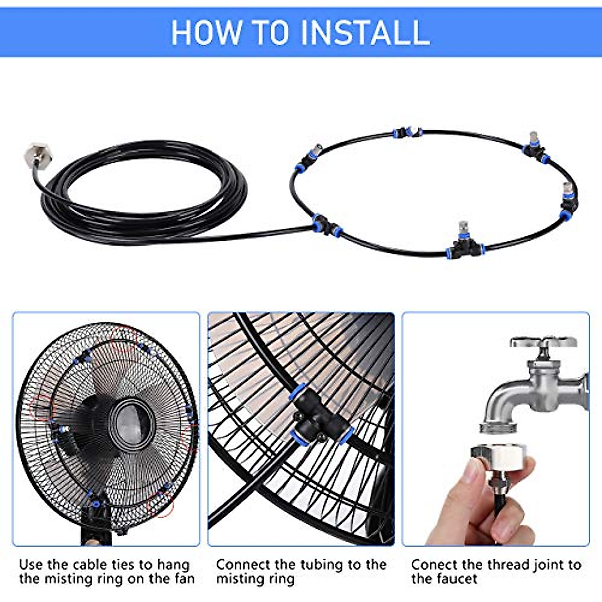 XDDIAS Fan Misting Kit for Outdoor Misting Cooling System with 19.67FT (6M) Misting Line+6 Nozzle+A Faucet Adapter DIY Cool Patio Breeze Misters Fan for Any Outdoor Fans
