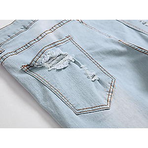 DSDZ Men's Stretch Ripped Distressed Denim Jeans with Big Hole Blue1 38