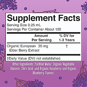 MaryRuth's Toddler Elderberry Syrup | USDA Organic Elderberry | Sugar Free Kids Immune Support Supplement for Ages 1-3 Years | Clean Label Project Verified®, Vegan, Non-GMO, Gluten Free | 1 Fl Oz