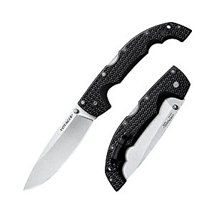 Cold Steel Extra Large Drop Point Voyager / 12 1/4" Overall / 5 1/2" Blade / 4MM Thick / 6 3/4" Long GRIV-EXHANDLE / AUS10A Steel/Ambi Belt Clip/Blister Packed,Black