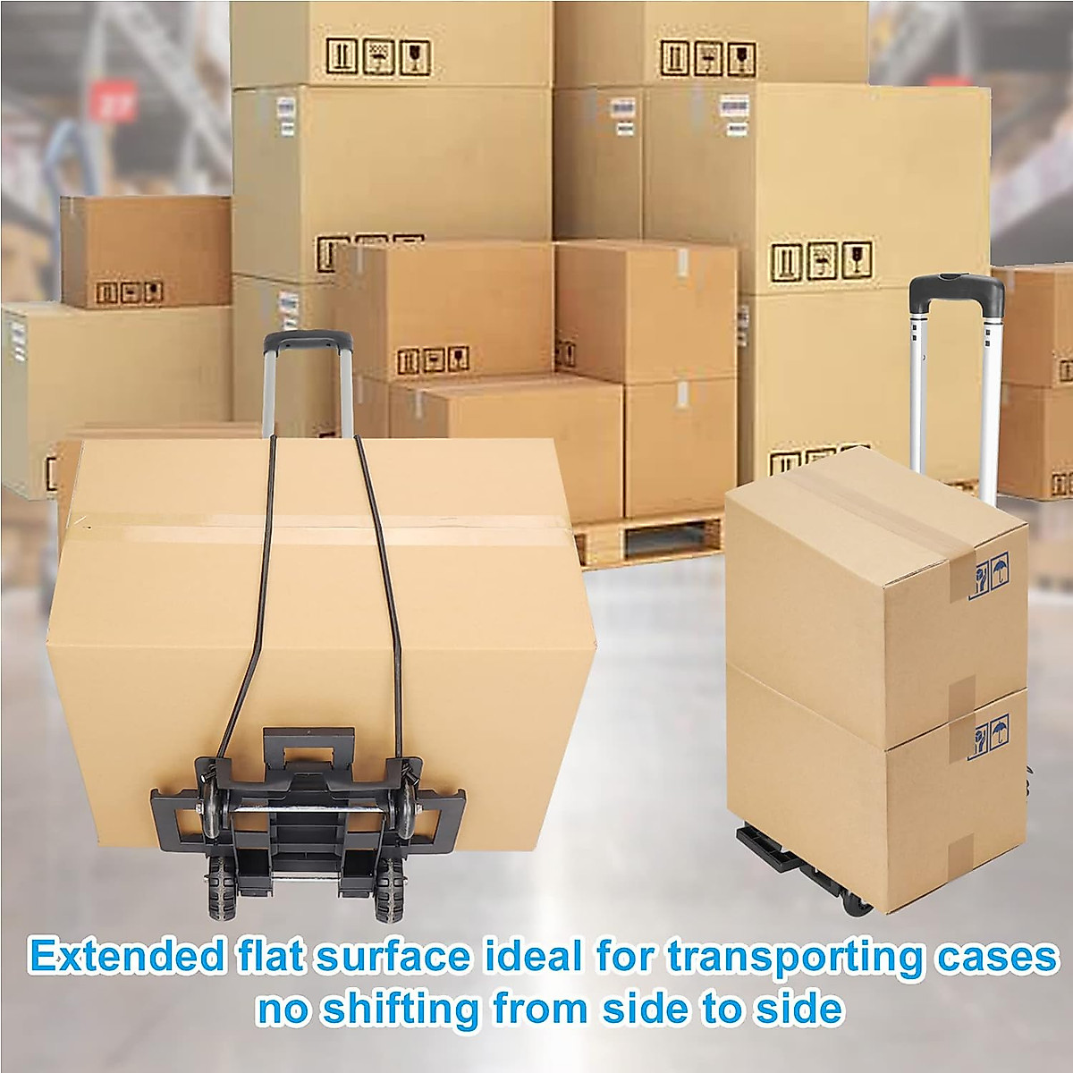 Folding Luggage Cart with Expandable Chassis, 4 Wheels Aluminum Folding Hand Truck,Collapsible Heavy Duty Travel Dolly Cart,120lbs