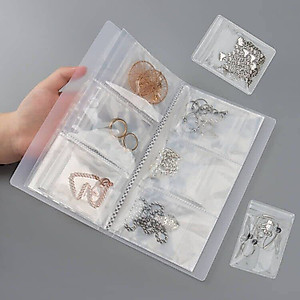 Designster Transparent Jewelry organizer book - Jewelry Storage Album for Earring Organizer Storage Book Bag, Jewelry Travel Organizer Holder for Necklace Rings Bracelet Studs (84 Slots+50 Thicken PVC Bags)
