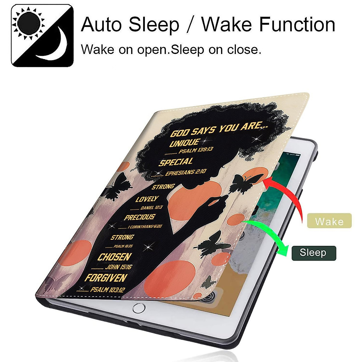 Case for iPad 10.2 Case 2021 iPad 9th Gen / 2020 iPad 8th Gen / 2019 iPad 7th Gen Case, Durable Shockproof Protective Cover for 10.2"，African American Black Woman Butterfly