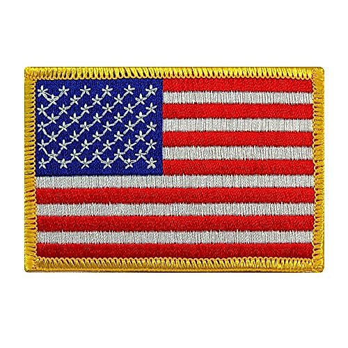 American Flag Embroidered Patch Gold Border USA United States of America Military Uniform Emblem