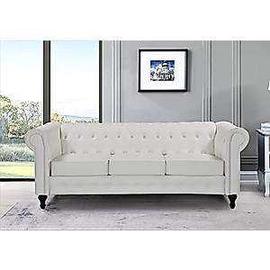 US Pride Furniture Feinstein Modern Velvet Living Room 82.3’ Wide Sofa, Cream