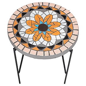 Napco Yellow Flower Mosaic 10 Inch Diameter Multi-colored Concrete Plant Stand