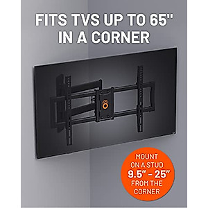 ECHOGEAR Corner TV Wall Mount for Big TVs - 24 Inches of Extension Plus Smooth Full Motion - Mount TVs Up to 65" in The Corner Or Up to 75" On A Flat Wall - Drilling Template & Cable Ties Included