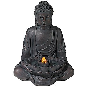 Meditating Buddha Zen Outdoor Floor Bubbler Water Fountain 24" High with LED Light Decor for Table Desk-Top Garden Yard Patio Porch Home Bedroom House Living Room Relaxation - John Timberland