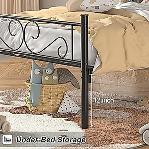VECELO Twin Size Bed Frame with Headboard, 14 Inch Metal Platform Mattress Foundation, No Boxing Spring Needed, Squeak Resistant, Easy Assembly, Black