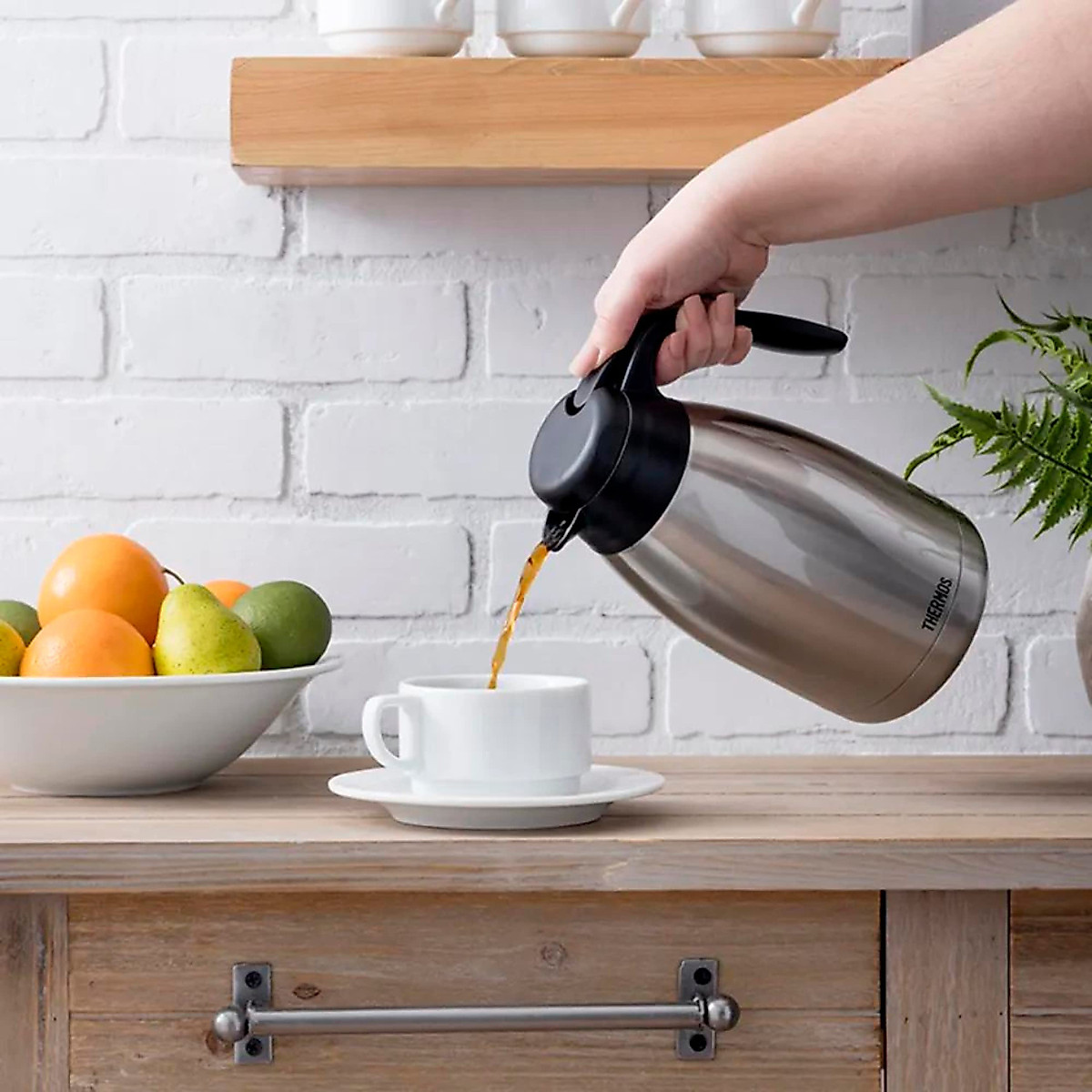 Thermos FN370 Push Button Vacuum Carafe, Insulated Stainless Steel, 50 oz / 1.5 Liter