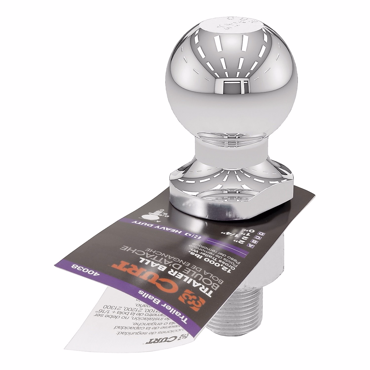 CURT 40038 Chrome Trailer Hitch Ball, 12,000 lbs, 2-Inch Diameter, 1 x 2-1/4-Inch Shank