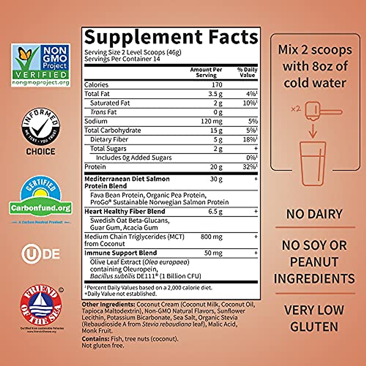 Garden of Life Norwegian Salmon & Vanilla Plant Based Protein with Pea & Fava Plus Immune Support with Probiotics for Digestion & Immunity – Dr Formulated MD – Non GMO, Carbon Neutral, 14 Servings