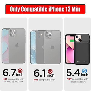 Battery Case for iPhone 13 Mini, Full Encircle 6000mAh Ultra-Slim Rechargeable Portable Charging Cover Extended Battery Pack Compatible with iPhone 13 Mini (5.4 inch) Charger Case with Carplay-Black
