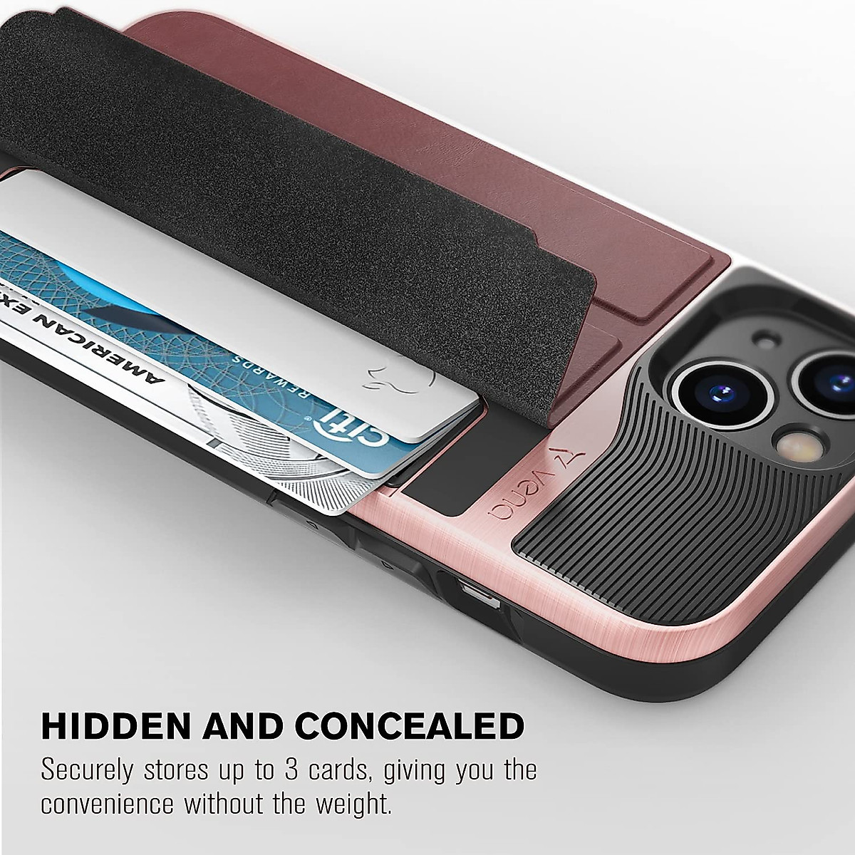 VENA Wallet Case Compatible with Apple iPhone 13 (6.1"-inch), vCommute (Military Grade Drop Protection) Flip Leather Cover Card Slot Holder with Kickstand (Rose Gold)