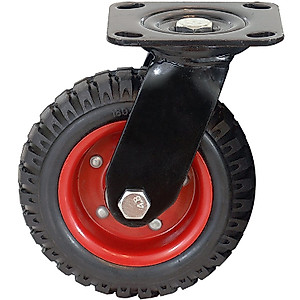 POWERTEC 8 Inch Caster Wheels Set of 4, Heavy Duty Swivel Plate Casters with Rubber Knobby Tread for Workbench, Dolly, Cart, Trolley, Wagon and Chicken Coop, Large Rubber Castor Wheels (17051-P4)