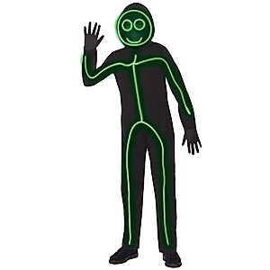 Spirit Halloween Kids Light-Up EL Wire Green Stick Figure Costume - XL