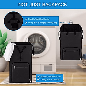 Laundry Backpack Bag, Bukere Extra Large 2 in 1 Laundry Hamper Basket for College Students Dorm Essentials, Adjustable Shoulder Straps, Freestanding Laundry Bag for Apartment, Laundromat, Travel