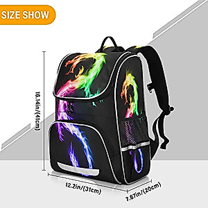 JULYTO Kids Backpack for Boys Girls with Reflective Stripes16 inch Rainbow Fire Dragon Backpack for School Colorful School Bag Elementary Student Bookbag Daypack for Travel Hiking