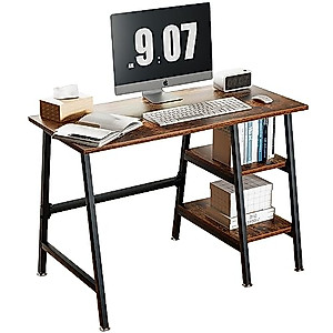 VECELO 43 Inch Computer Modern Student Writing Home-Office, Ladder Desk, Dark Walnut+Black Leg