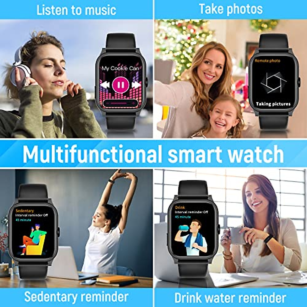 Smart Watches for Women Men (Answer/Make Call), 1.81'' Touch Large Screen, Fitness Tracker Watch, Heart Rate Monitor, Step Counter, Activity Trackers Smartwatches iOS Android, 2 Charging Cables, BLACK