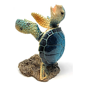 Globe Imports Blue Sea Turtle Resin Wine Bottle Holder, 7.75 Inches Tall