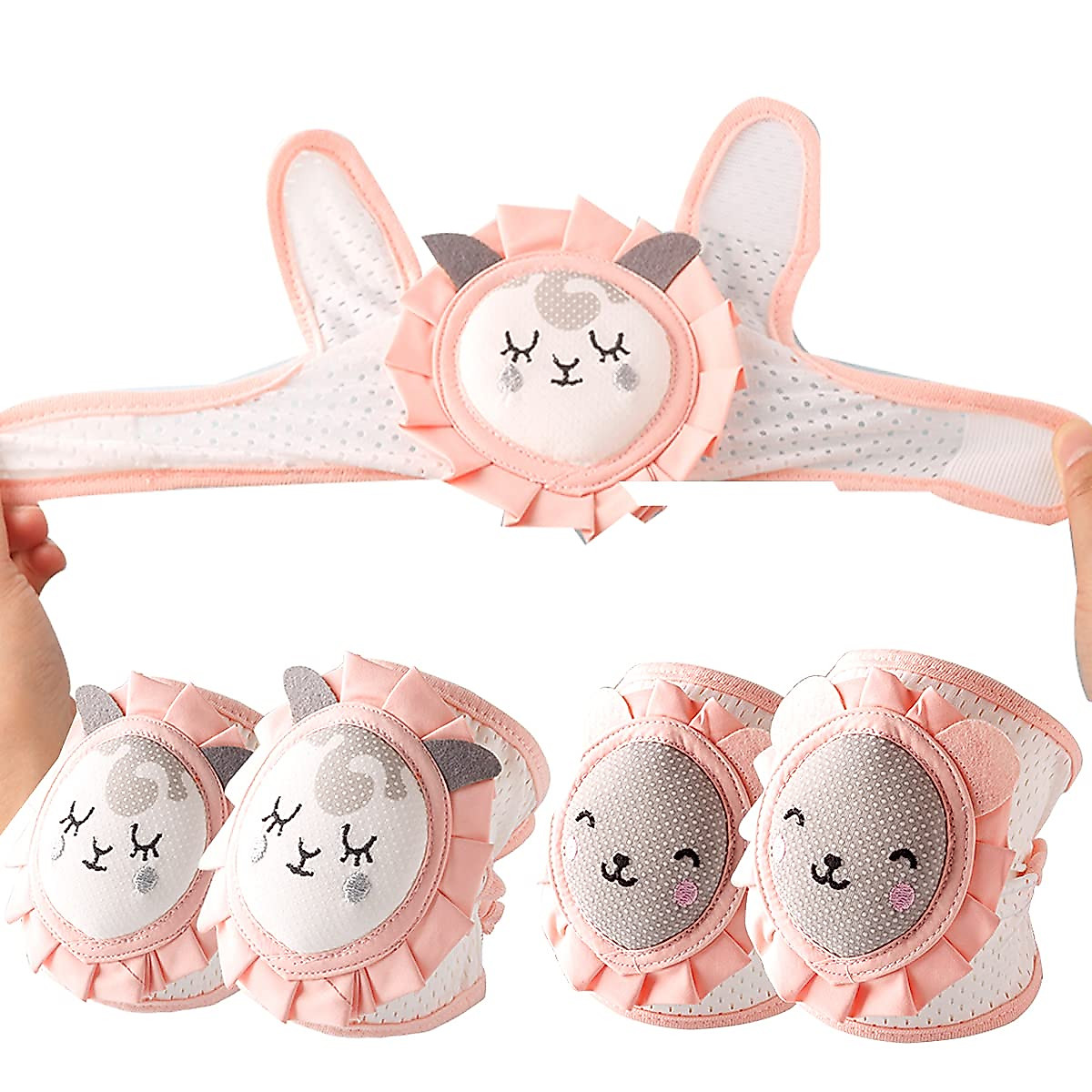 Axnhbubu 2Pairs Baby Knee pads for Crawling for Toddlers.Anti-Slip Adjustable Knee Pads Leg Warmers,Soft Protector with elastic sponge for Toddlers, Infants, Boys, Girls, Kids (Baby girls(pink))