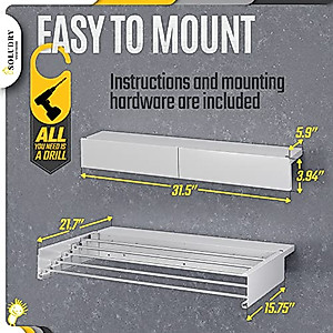 SOLUDRY Clothes Drying Rack Wall Mounted - 3-in-1 w/Shelf & Hanger Slots - Collapsible, Space Saving, Laundry Rack -Easy to Install Load Bearing 55 lb Drying Capacity - 31.5” Length x 5.9” Deep, White