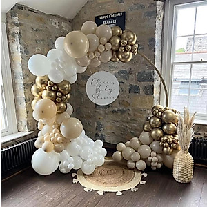 White Sand Gold Balloon Garland Arch kit 144pcs Beige Nude White with Metallic Chrome Gold Latex Balloons for Wedding Bridal Shower Engagement Party Decorations Birthday Baby Shower Supplies