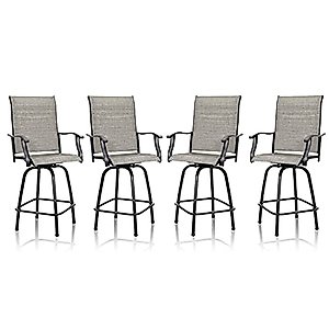 BENAROME Outdoor Swivel Bar Stool Set, High Patio Bar Chairs, All Weather Furniture Breathable Textilene for Bistro Lawn Backyard (4, Gray)