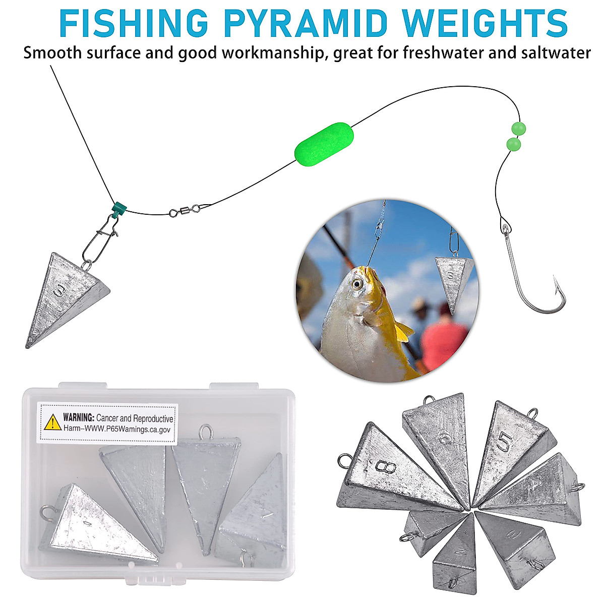 Pyramid Sinkers Fishing Weights, Bullet Fishing Weights Sinkers Tangle Free Fishing Weights for Saltwater Surf Fishing Gear Tackle 1oz 2oz 3oz 4oz 5oz 6oz 8oz