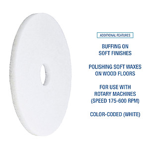 Boardwalk Polishing Floor Pads, 17" Diameter, White, 5/Carton