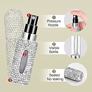 SAVORI Rhinestone Perfume Travel Refillable Perfume Atomizer Bottle Bling Portable Mini Perfume Spray Dispensers (White + Pink + Red 3 Pack)