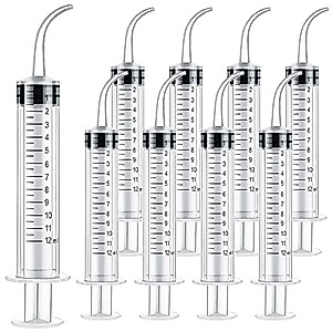 9 Pack 12ml/cc Dental Syringe with Curved Tip & Measurement Disposable Graduated Dental Irrigation Syringe for Oral Dental Care, Tonsil Stones Removing, Lab, Feed Small Pet (9 Pack-Curved-Measurement)