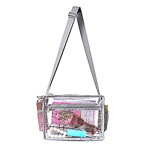 Clear Messenger Bag, Stadium Approved Clear Crossbody Purse for Women Men, Clear Tote Bag with 2 Compartments